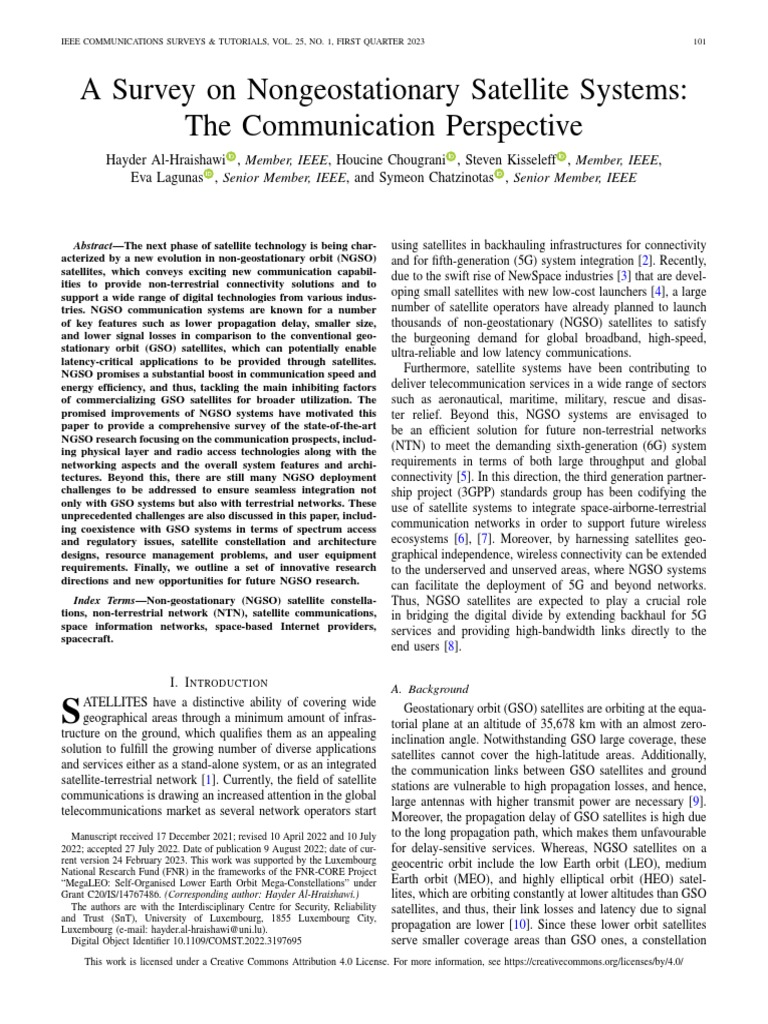 A Survey On Nongeostationary Satellite Systems The Communication Perspective | PDF ...