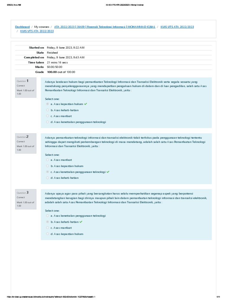 KUIS UTS ATA 2022 - 2023 - Attempt Review | PDF