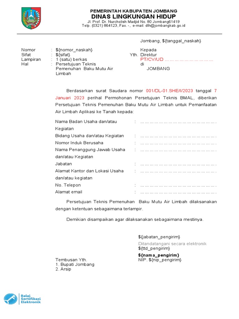 Format Surat Pertek Dan Lampiran - Perusahaan | PDF