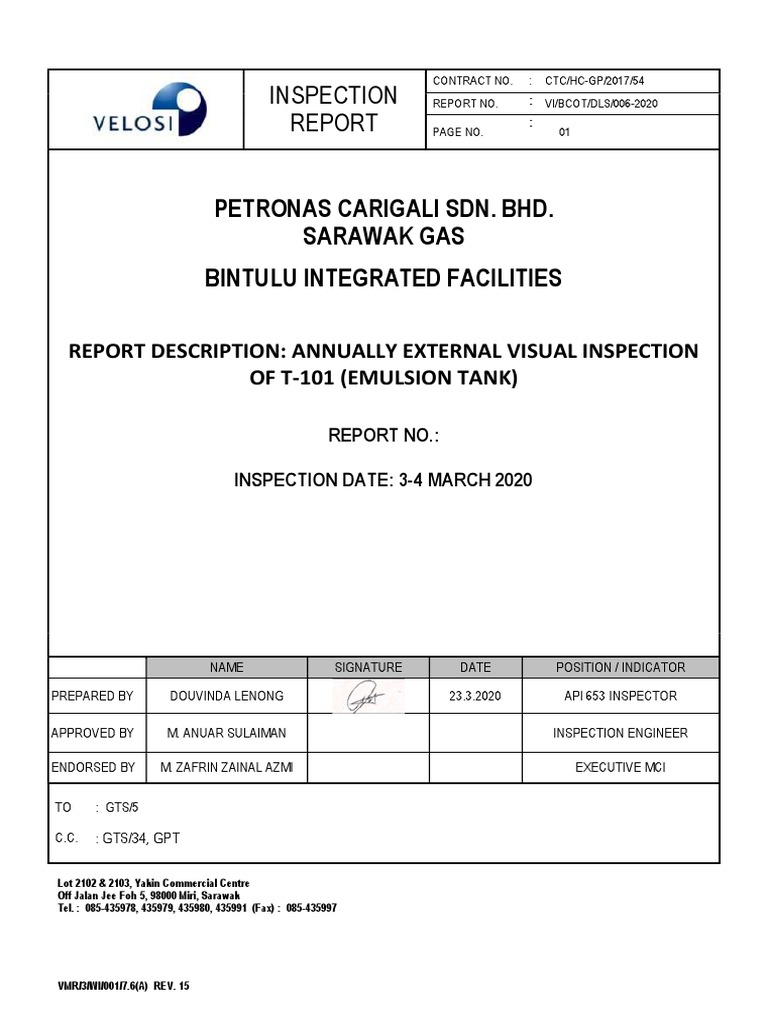 Tank 101 Annual Inspection Report 2020 (Amended) | PDF | Technology ...