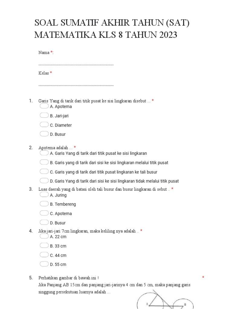 Soal Sat MTK Kls 8 Tahun 2023 | PDF