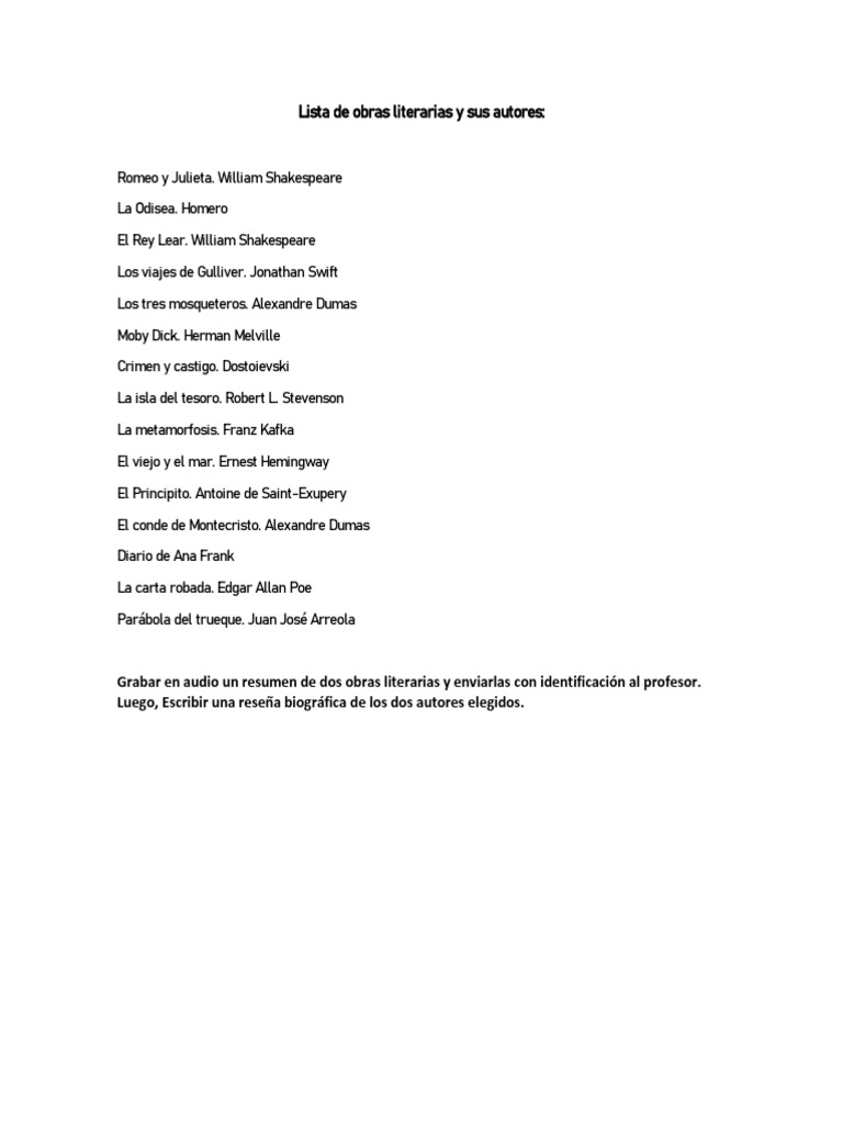 Lista de Obras Literarias y Sus Autores | PDF