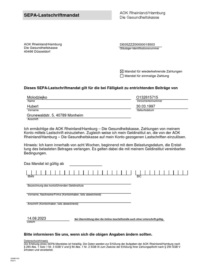 SEPA Lastschriftmandat (PDF Datei) | PDF