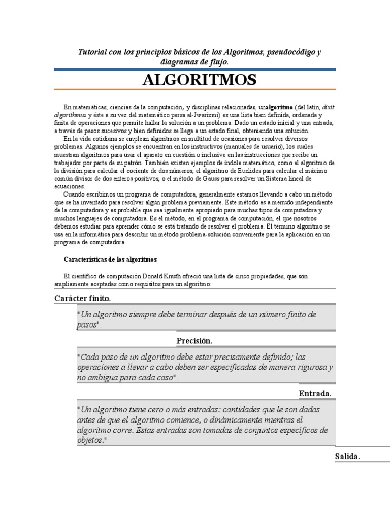 Tutorial Con Los Principios Básicos de Los Algoritmos | PDF | Computadoras