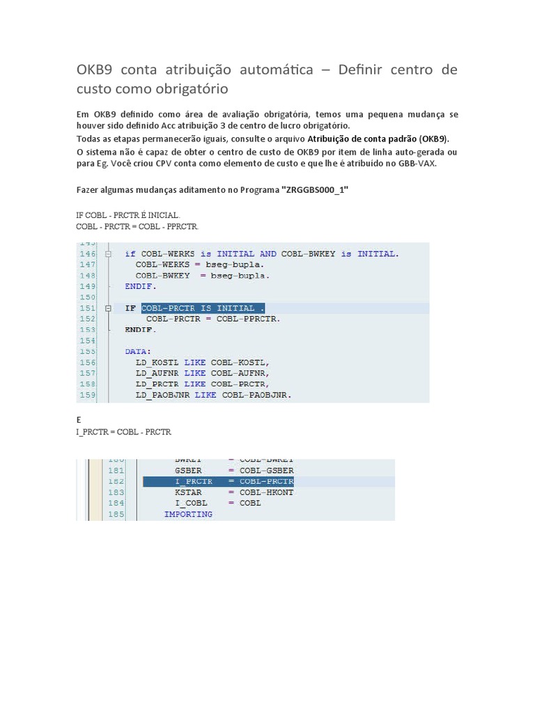 OKB9 - Definir Centro de Custo Como Obrigatório | PDF
