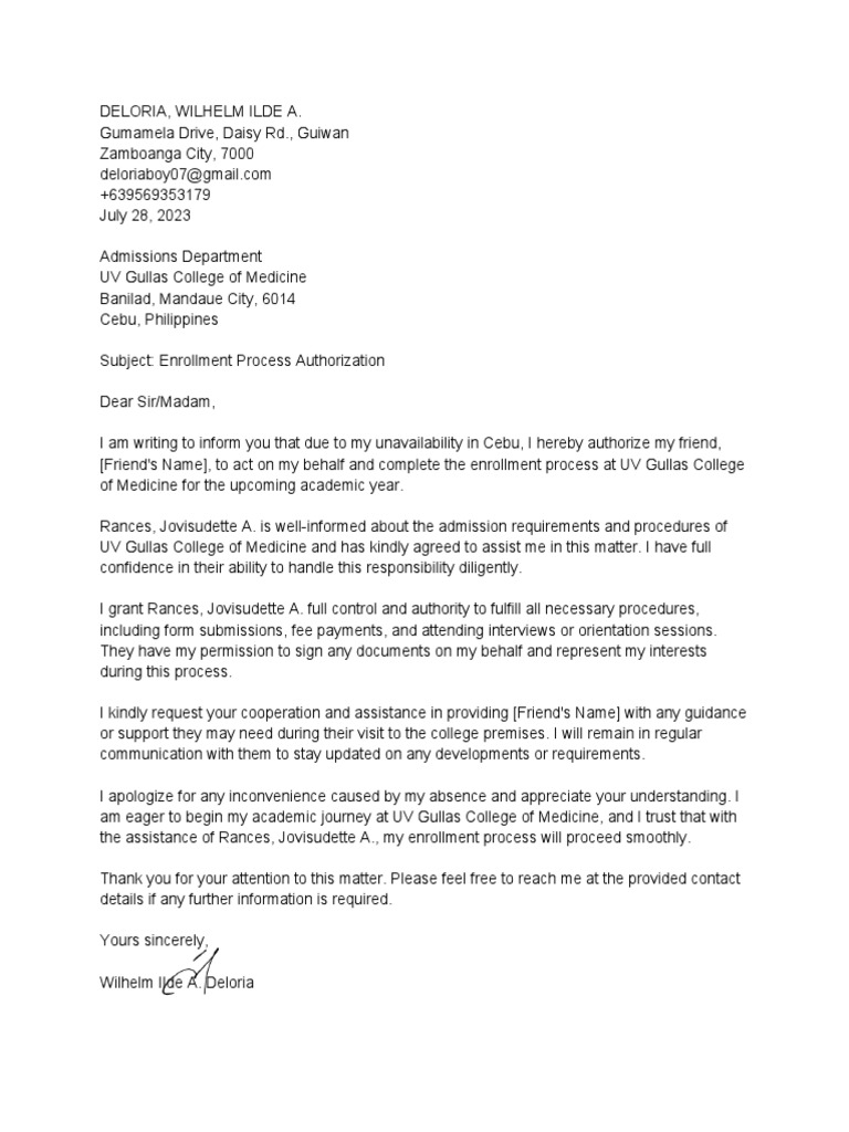DELORIA - Authorization Letter | PDF DELORIA - Authorization Letter | PDF