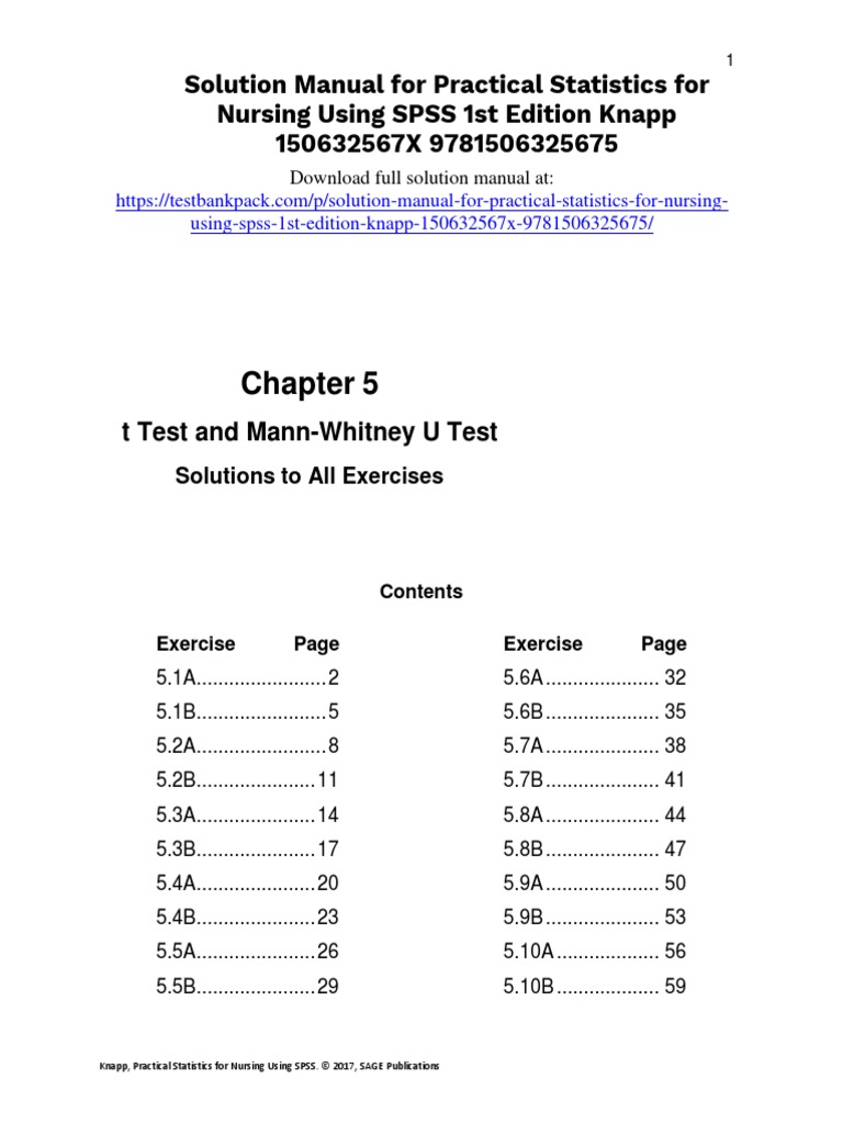 Practical Statistics For Nursing Using SPSS 1st Edition Knapp Solutions ...