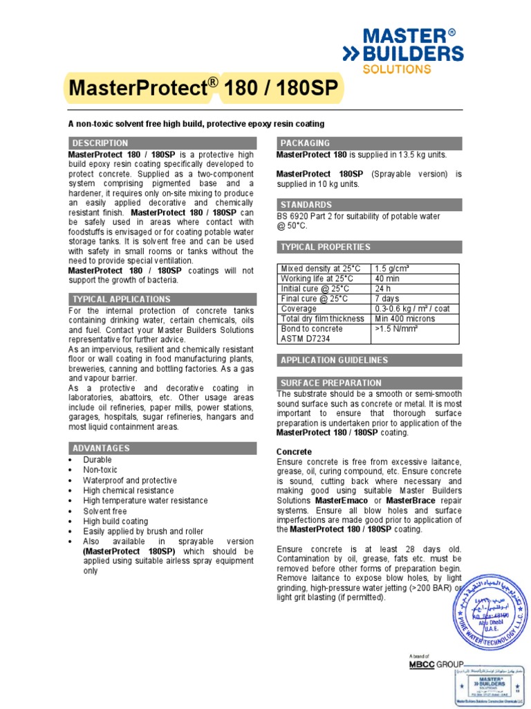 Masterprotect 180 / 180Sp: Description Packaging | PDF