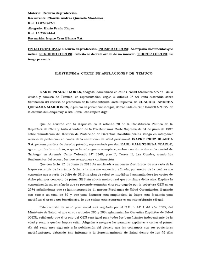 Recurso Proteccion | PDF | Bienes (Ley) | Ley común