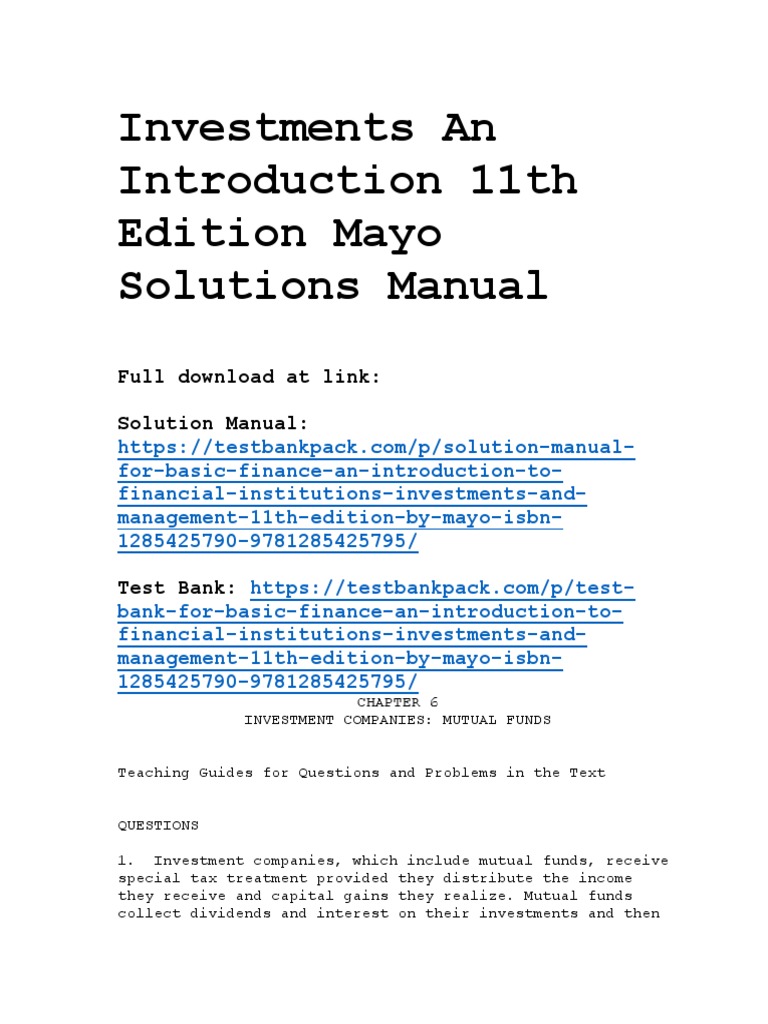 Investments An Introduction 11th Edition Mayo Solutions Manual Download | PDF | Investment Fund ...