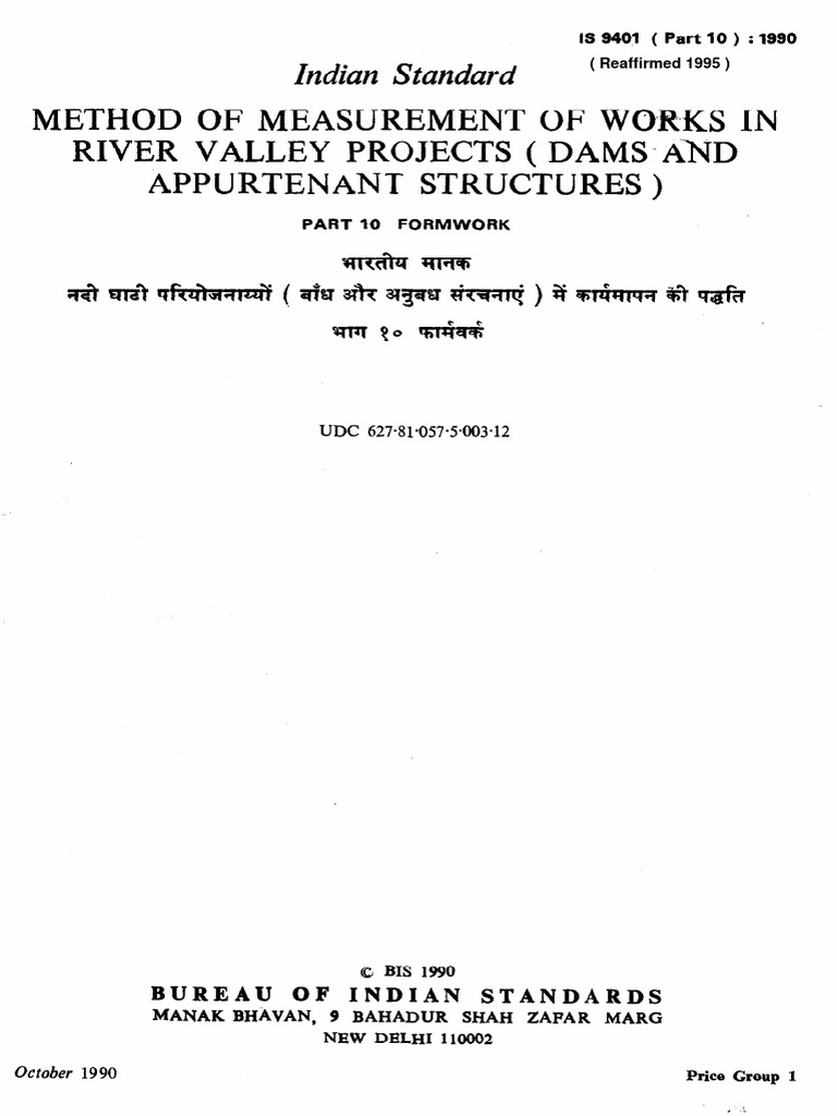 Method Ofmeasurementofworks IN River Valley Projects (Dams-And ...