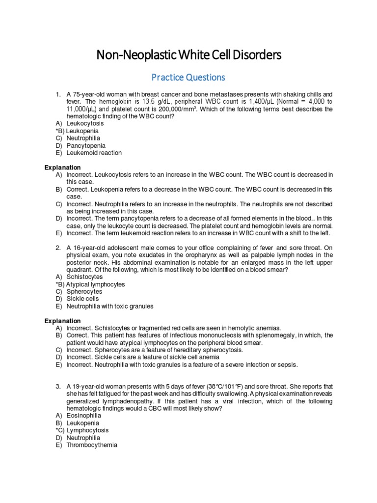 WBC Disorders Practice Qs With Answers | PDF