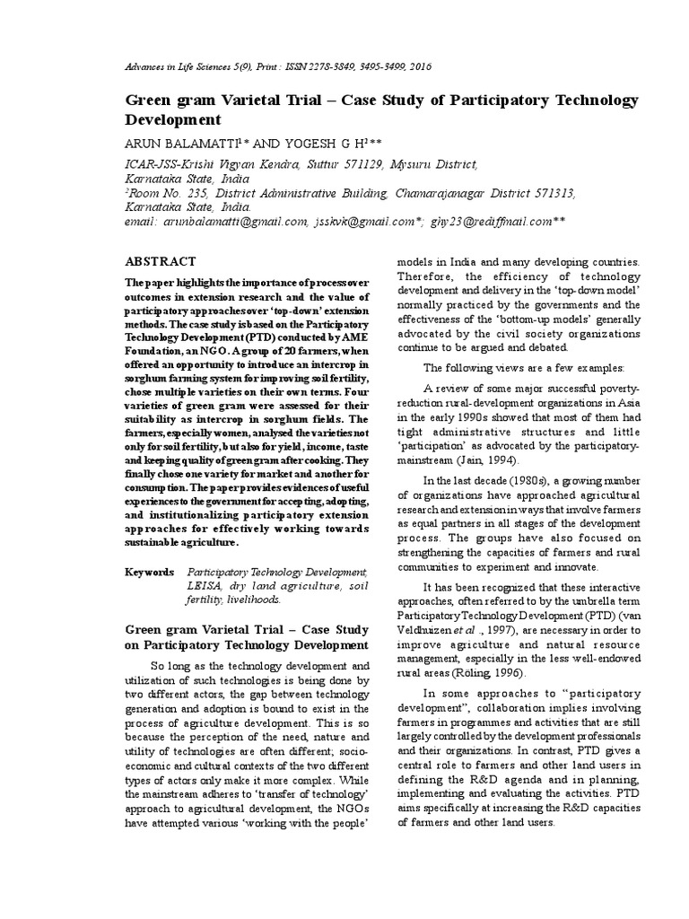 Green Gram Varietal Trial - Case Study of Participatory Technology ...