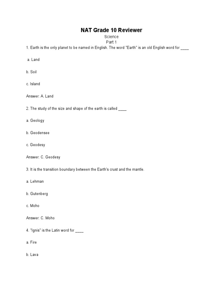 NAT Grade 10 Reviewer (Science) Part 1 | PDF | Rock (Geology) | Volcano