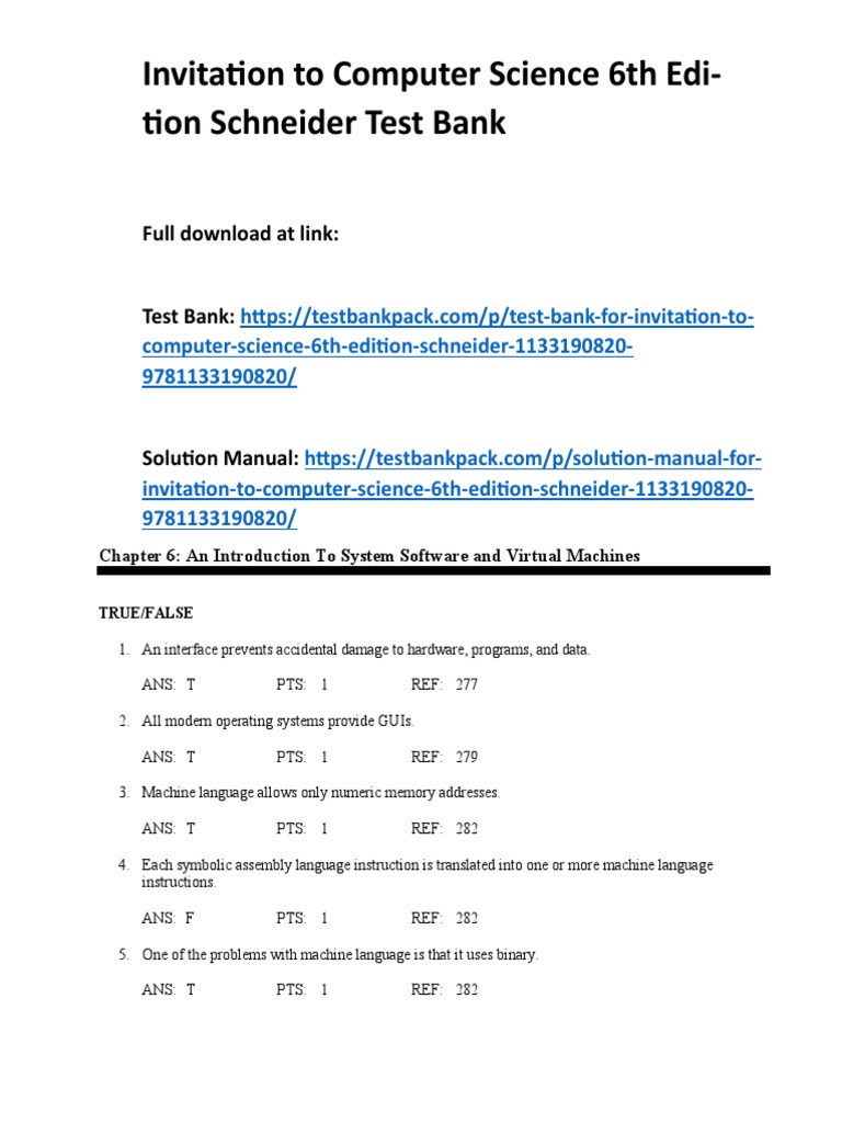 Invitation To Computer Science 6th Edition Schneider Test Bank Download ...