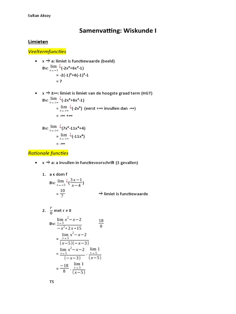 Wiskunde I Samenvatting | PDF