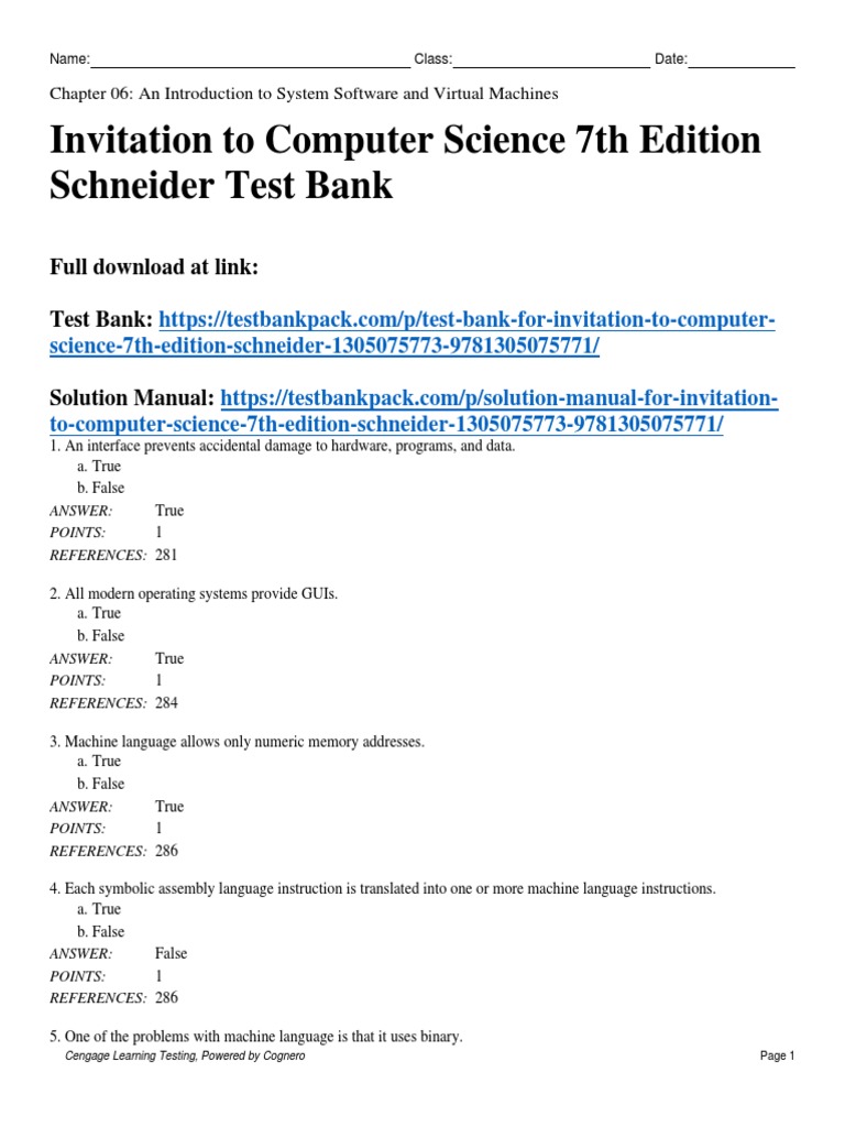 Invitation To Computer Science 7th Edition Schneider Test Bank Download ...