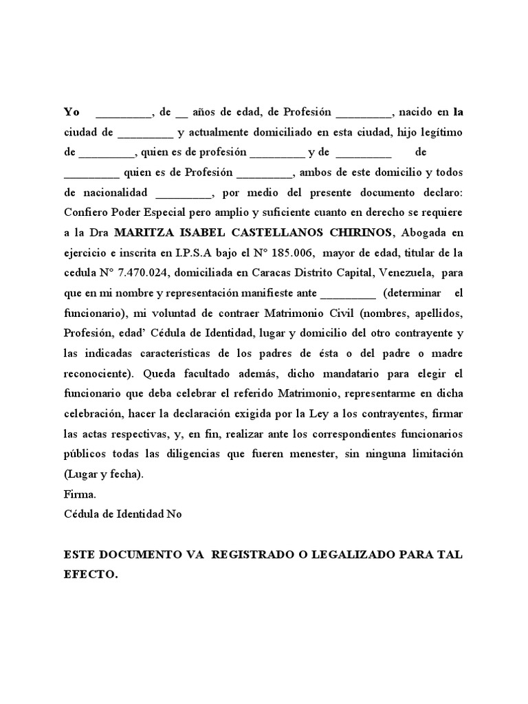 Poder Especial y Especifico para Contraer Matrimonio | PDF