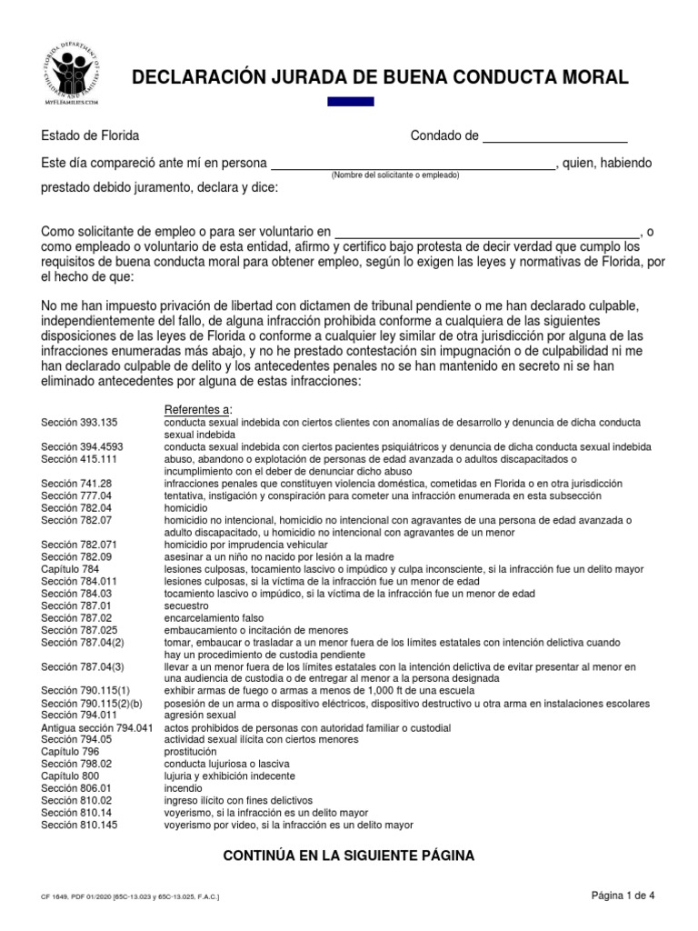 Affidavit of Good Moral Character Spanish | PDF