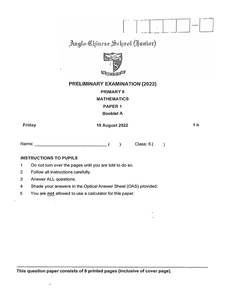 P6 Maths Prelim 2022 ACSJ Exam Papers | PDF