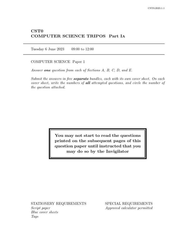 Cambridge University - Computer Science Tripos - y2023PAPER1 | PDF ...