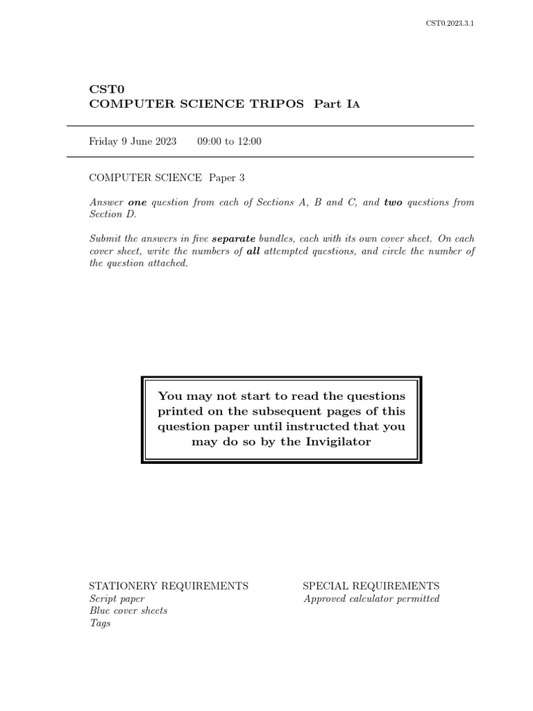 Cambridge University - Computer Science Tripos - y2023PAPER3 | PDF ...