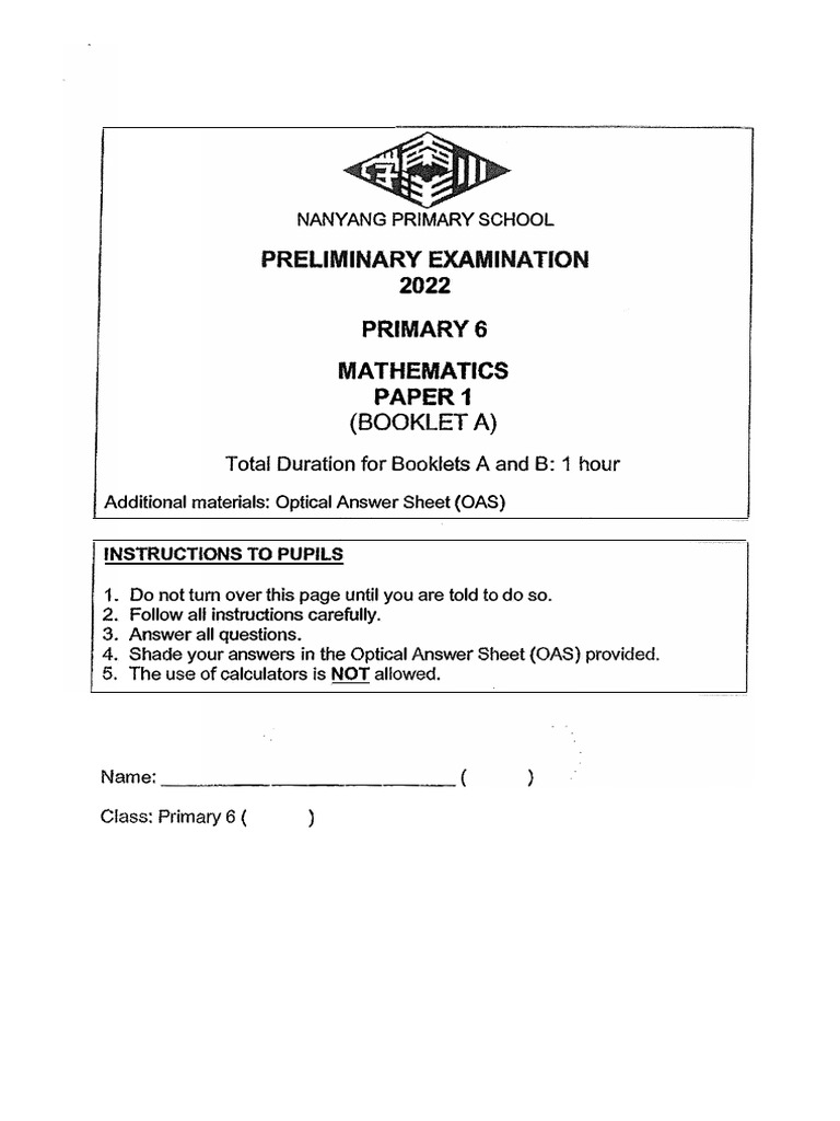 P6 Maths Prelim 2022 Nanyang Exam Papers 1 | PDF