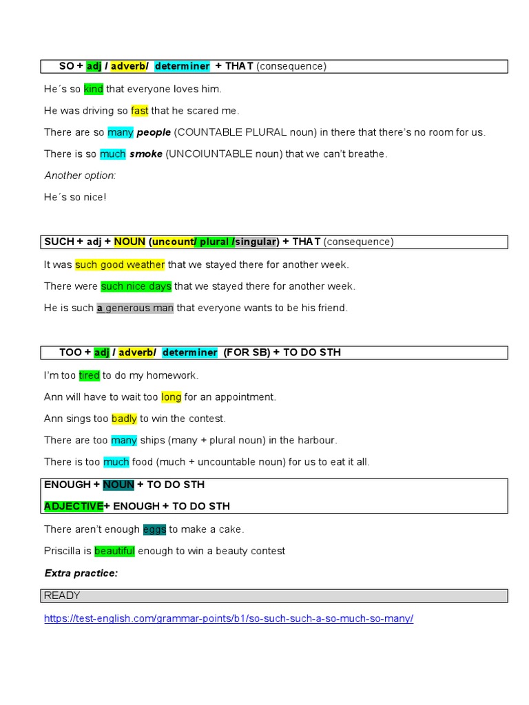 Grammar So Such Too Enough | PDF