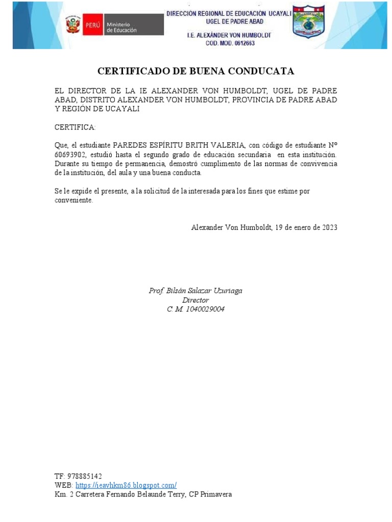 Modelo de Certificado de Buena Conducta | PDF