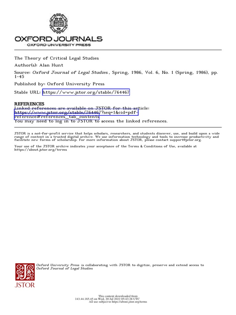 Alan Hunt, The Theory of Critical Legal Studies | PDF
