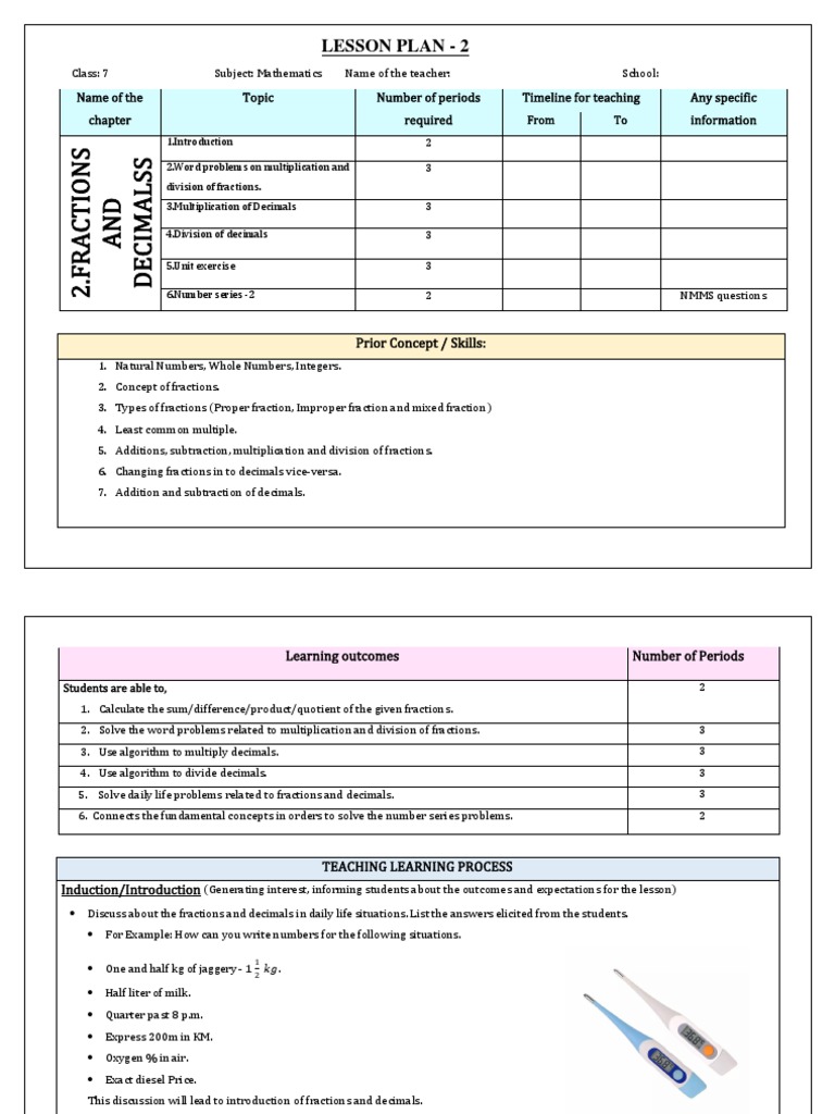 7th Maths Unit 2 Lesson Plan | PDF | Multiplication | Numbers