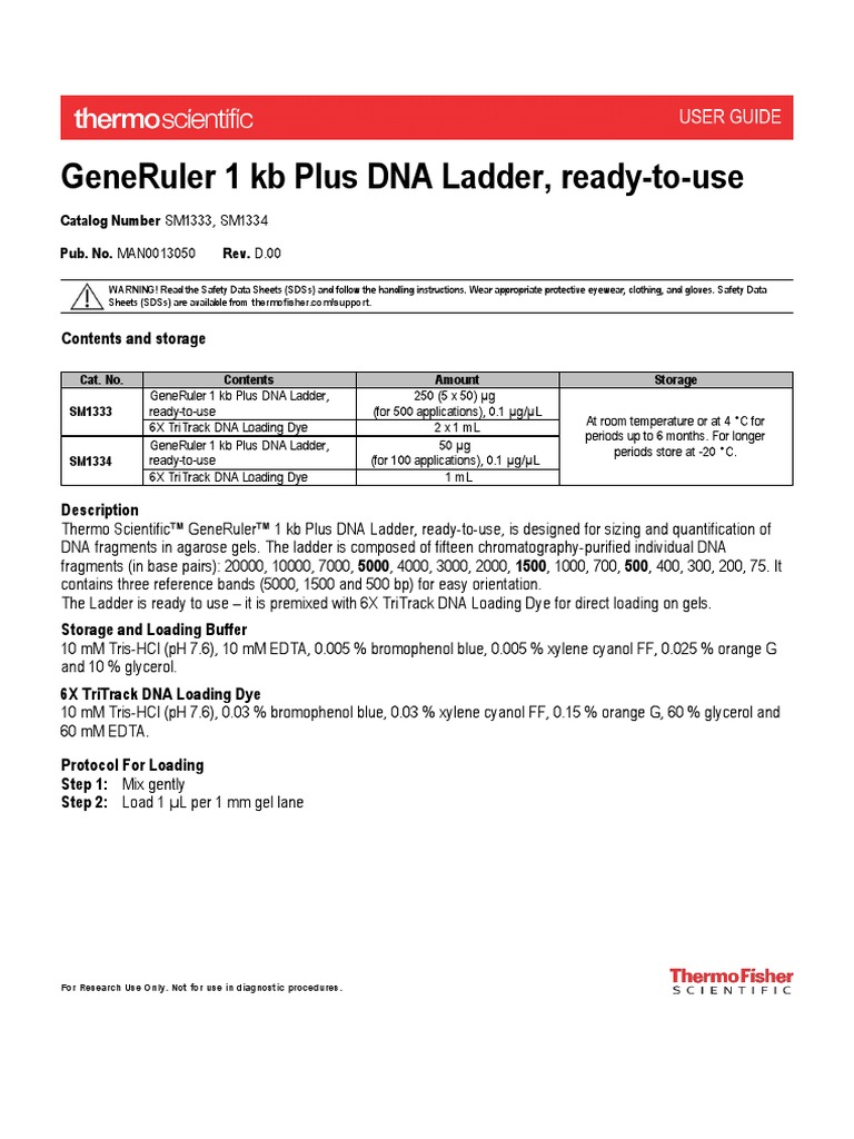 MAN0013050 GeneRuler 1kb Plus DNALadder RTU 50ug UG | Download Free PDF ...
