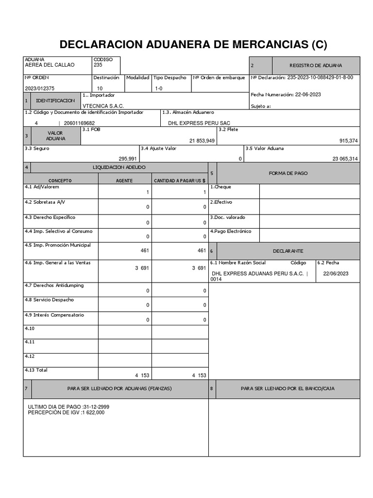 Declaracion Aduanera de Mercancias (C) | PDF