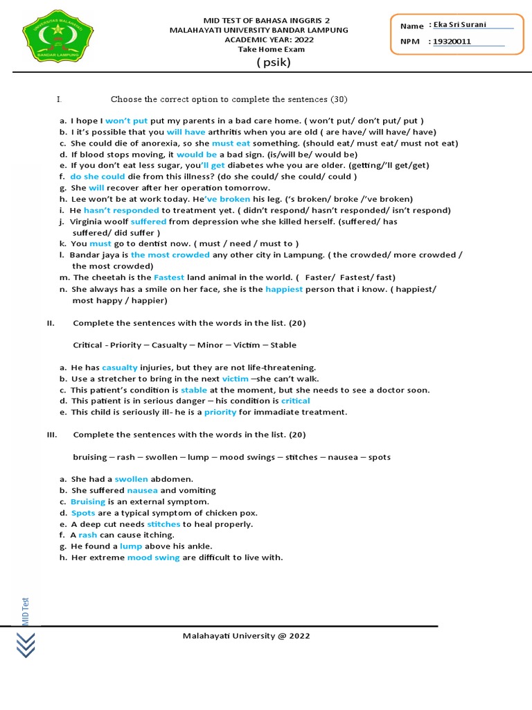 Eka Sri Surani (19320011) UTS Bahasa Inggris 2 | PDF | Headache | Migraine