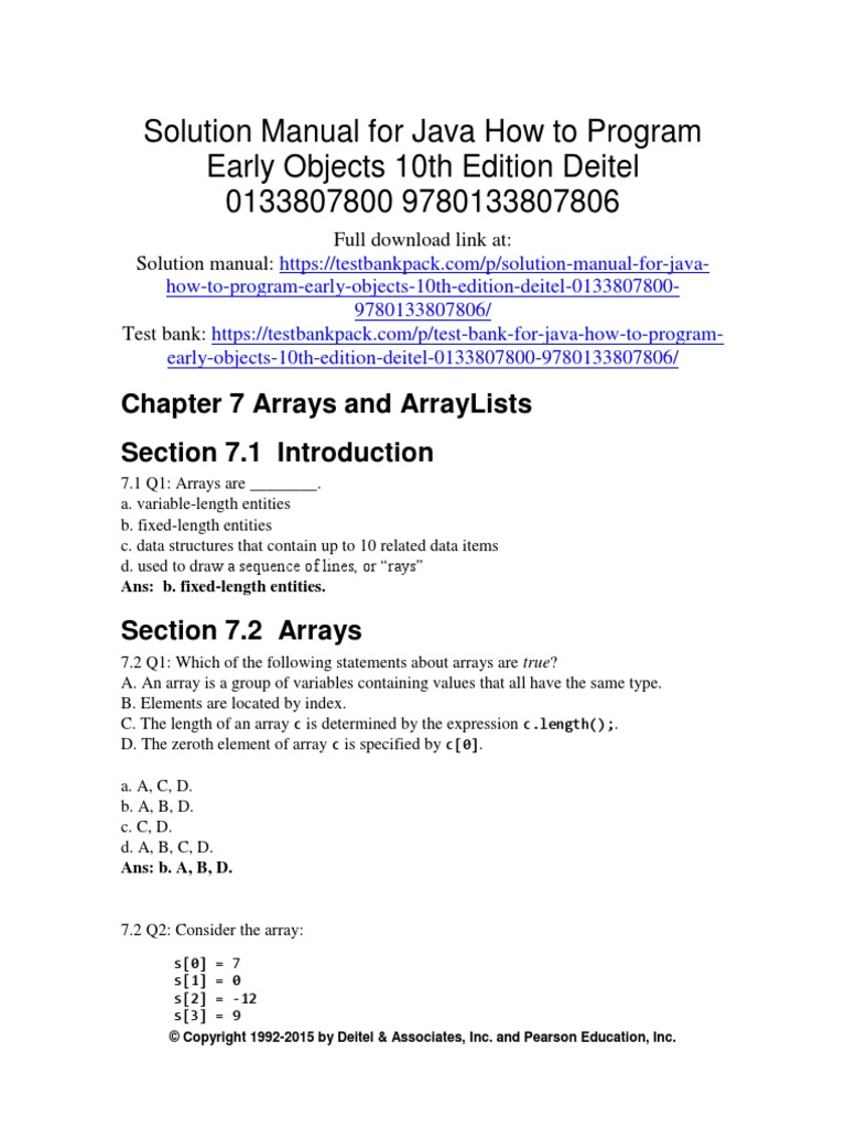 Java How To Program Early Objects 10th Edition Deitel Test Bank ...