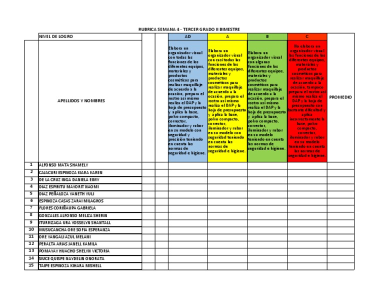 Rubrica Semana 4 Tercer Grado II Bim | PDF