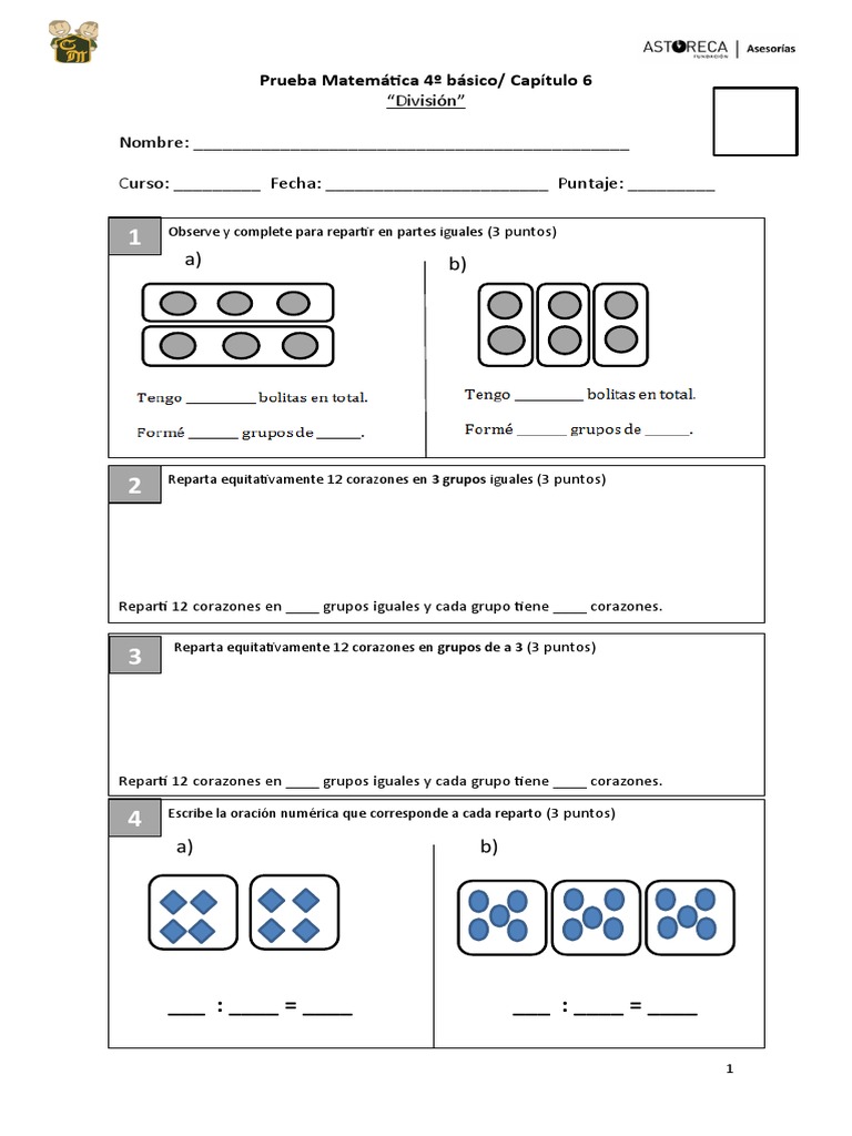 Prueba 4º Básico CAP 6 División | PDF