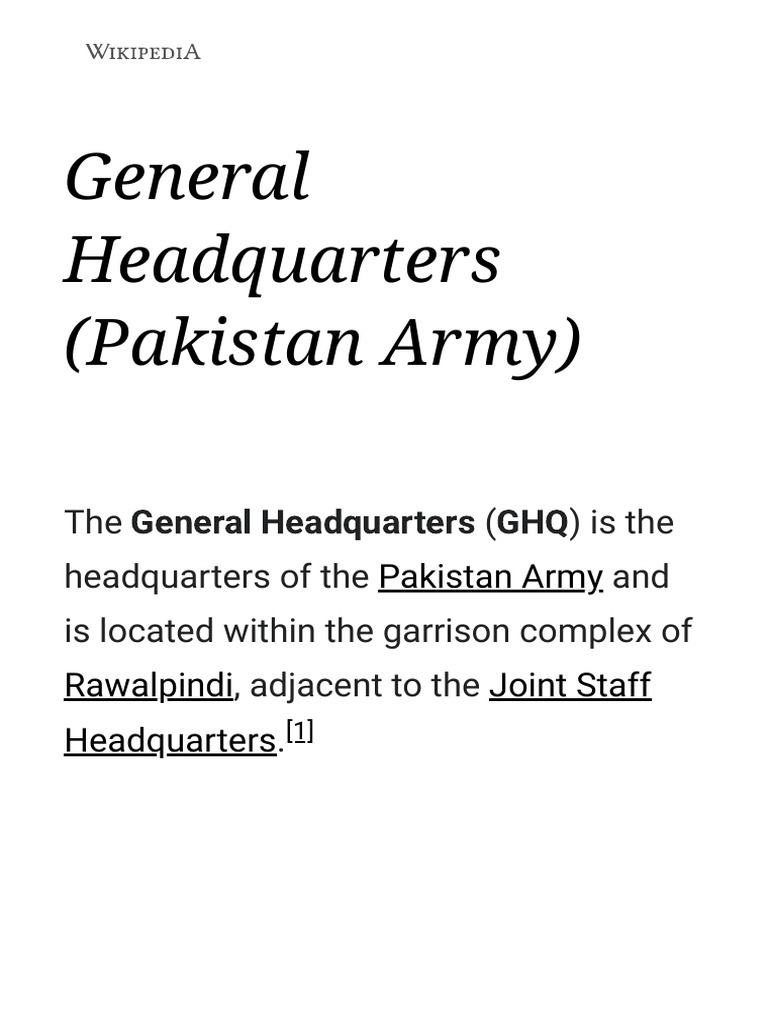 General Headquarters (Pakistan Army) - Wikipedia | PDF | Military ...
