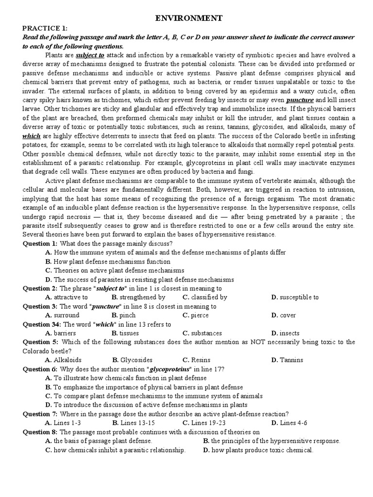 Reading Comprehension (Environment) | PDF