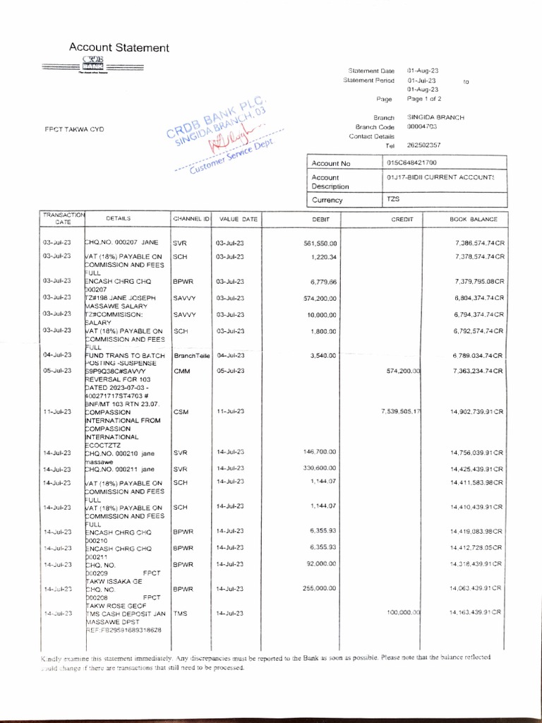 July Bank Statement | PDF