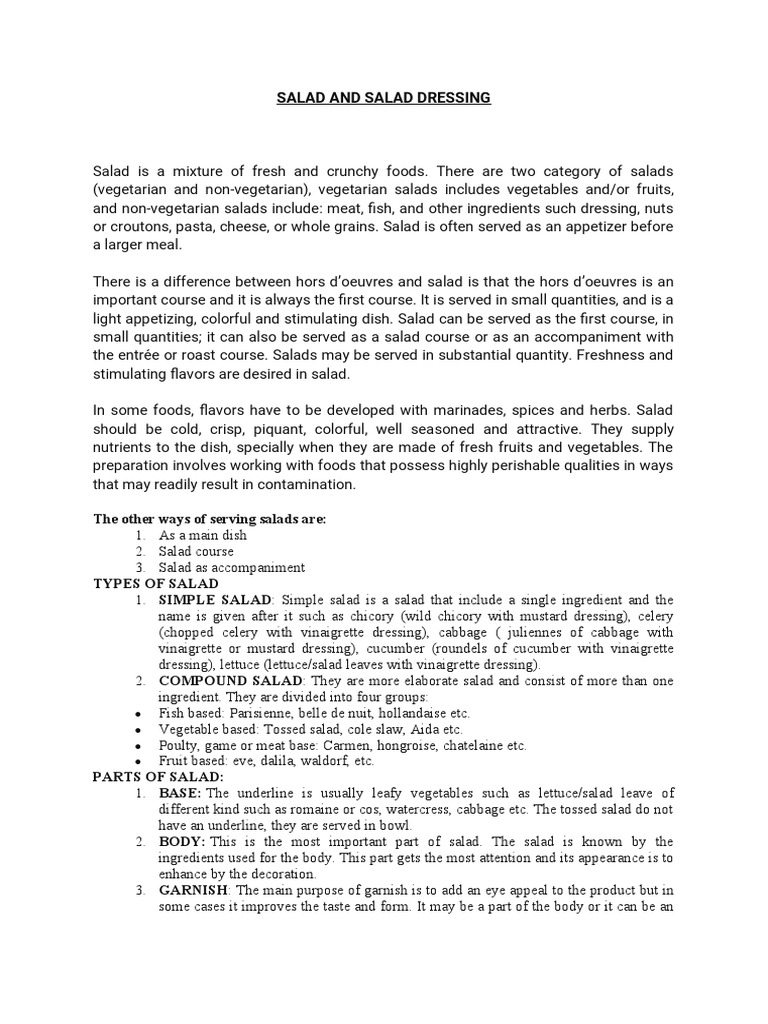 Types and Components of Salads | PDF | Salad | Mustard (Condiment)