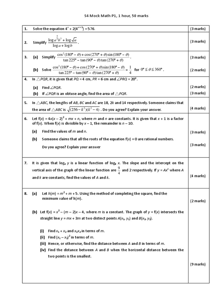 Mock f4 Math 2021 | PDF