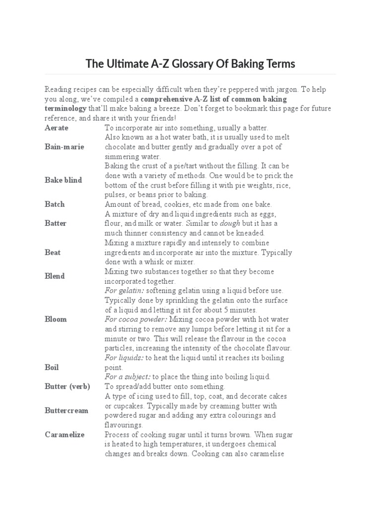 A-Z Baking Terms Glossary | PDF | Breads | Cakes