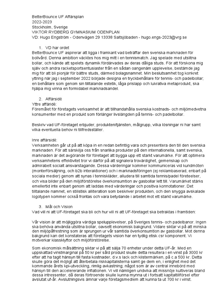 Affarsplan Uf-Foretag | PDF