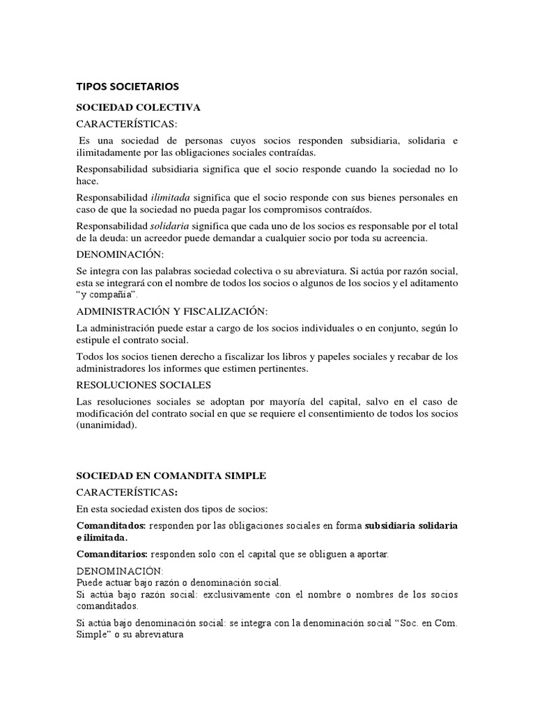 Unidad II Tipos Societarios | PDF
