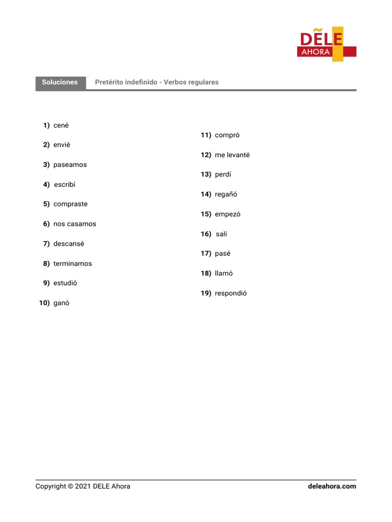 Preterito Indefinido Verbos Regulares - Soluciones | PDF