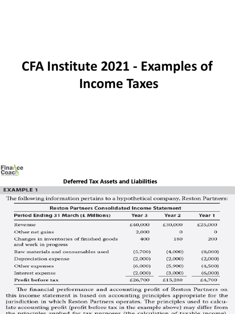 © CFA Institute - Examples of Income Taxes | PDF