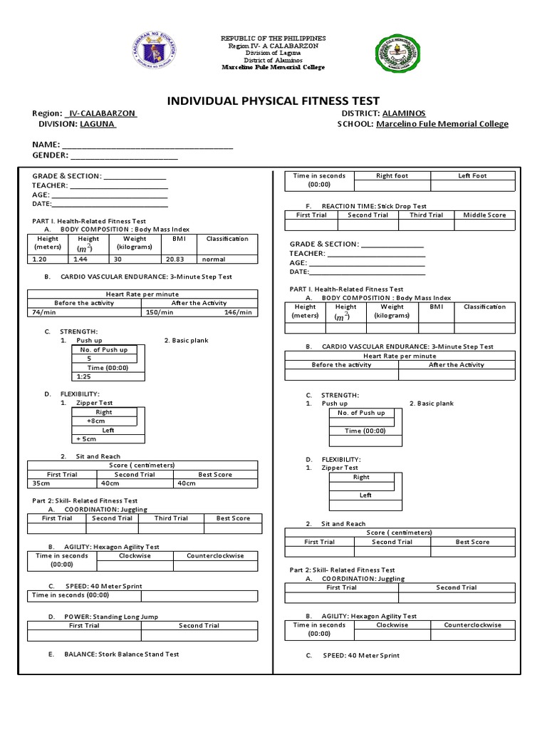 Physical Fitness Form 1 | PDF