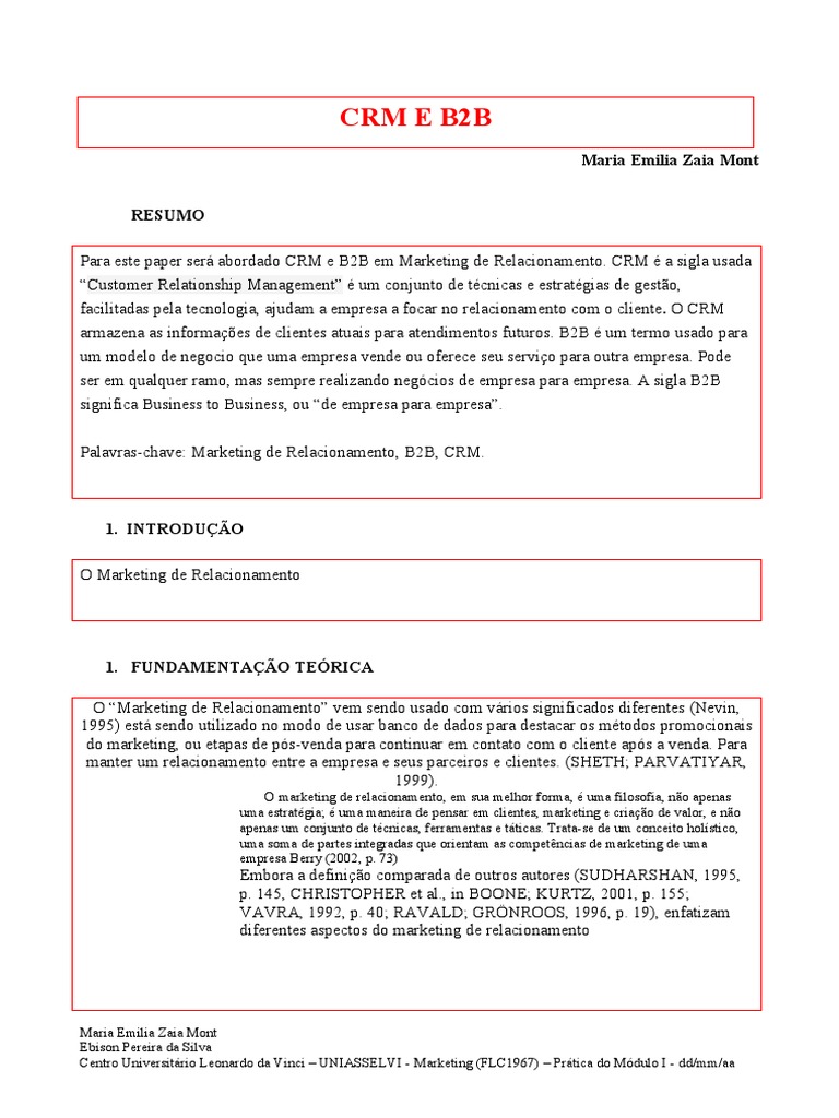 Seminário Interdisciplinar CRM em B2B (CMA101) - Template | PDF