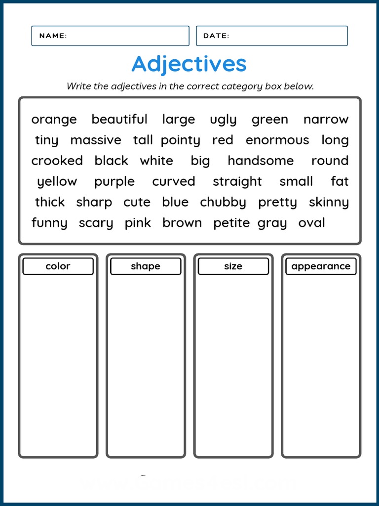 Adjective Classification Exercise | PDF
